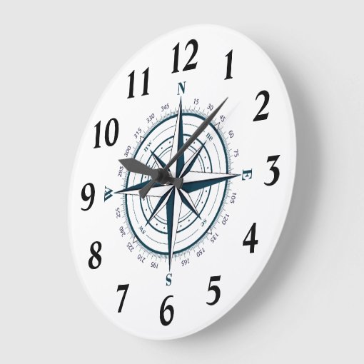 Directional Star Compass with Degrees Large Clock | Zazzle