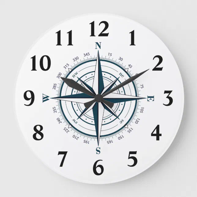 Directional Star Compass with Degrees Large Clock | Zazzle