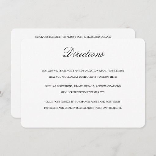 Directions Card with Map in Black & White | Zazzle