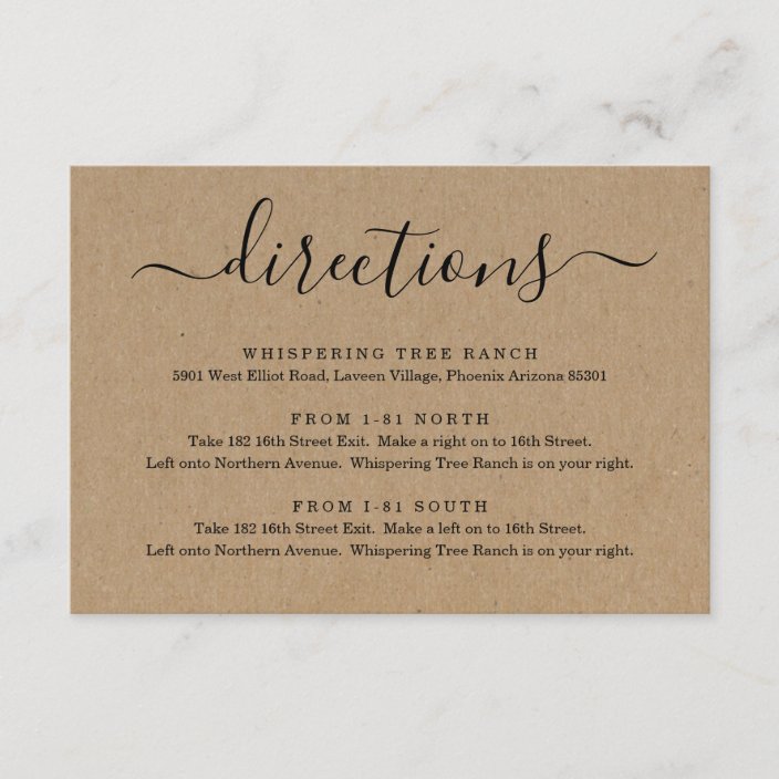 Directions Enclosure Card - Simple Kraft Paper | Zazzle.com