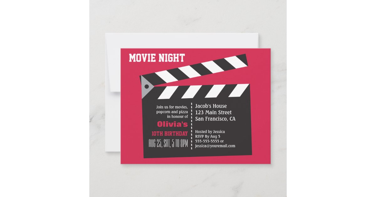 Director Board Movie Night Birthday Party Invitation | Zazzle