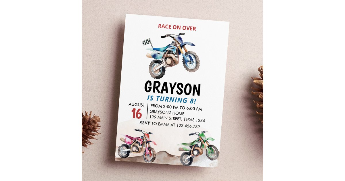 Dirt Bike Birthday Invitation Racing Motorbike | Zazzle