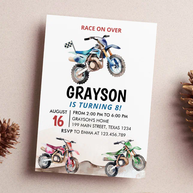 Dirt Bike Birthday Invitation Racing Motorbike | Zazzle