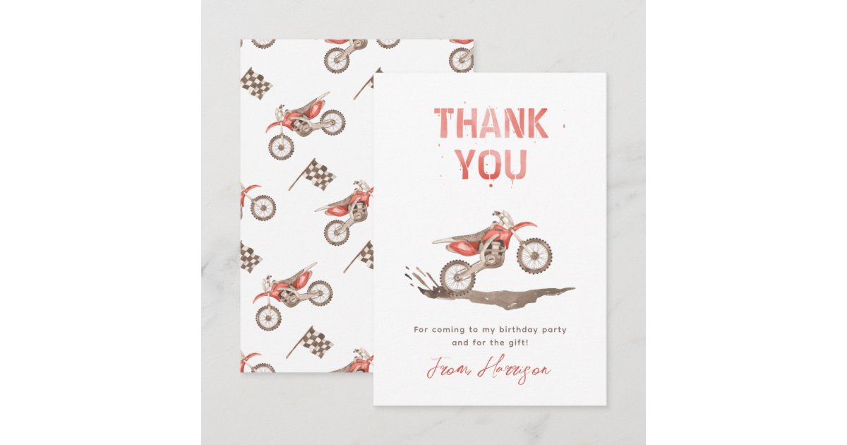 Dirt Bike Birthday Thank You Card | Bike Thank You | Zazzle