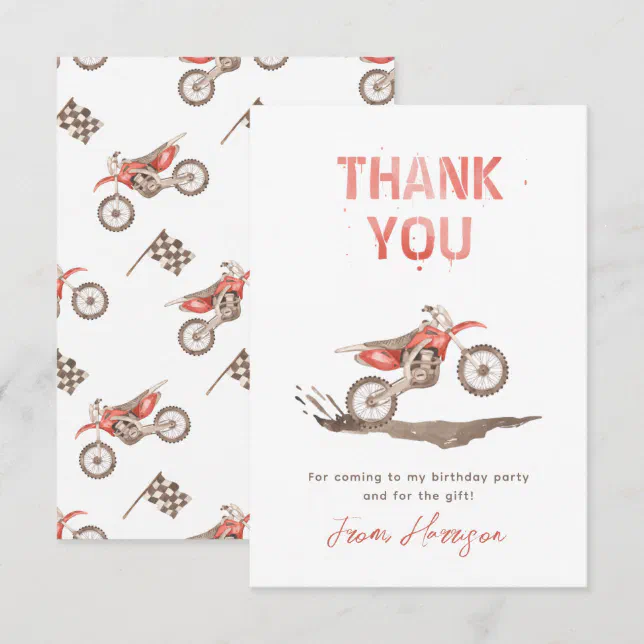 Dirt Bike Birthday Thank You Card | Bike Thank You | Zazzle