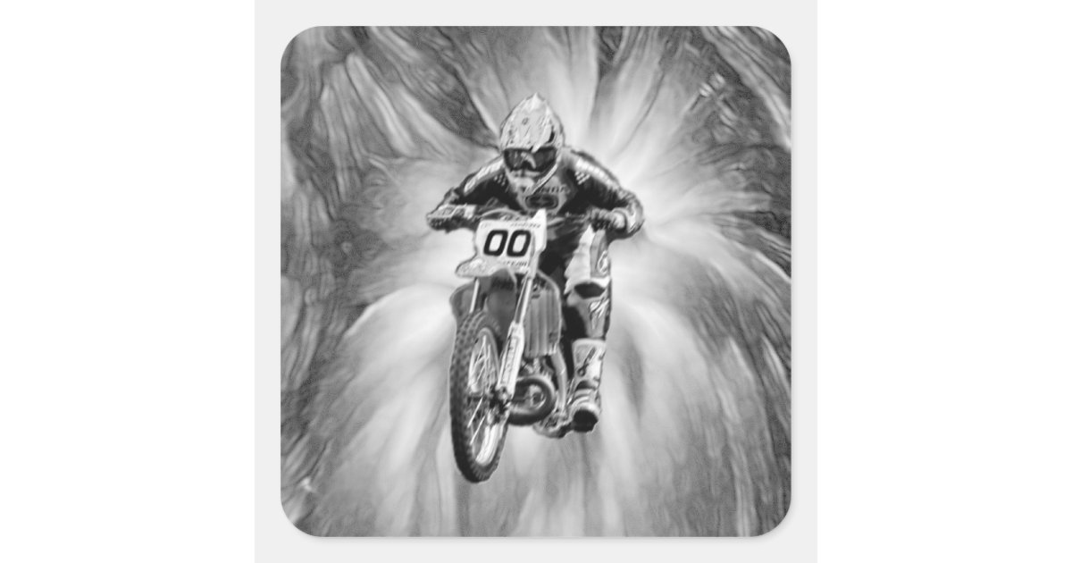 Dirt Bike Blasting Thru Black/White Square Sticker | Zazzle