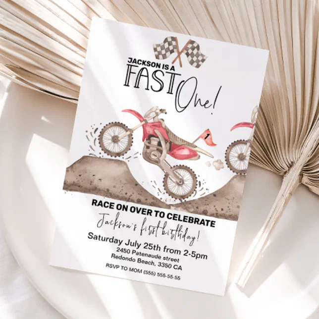 Dirt Bike FAST ONE birthday invitation | Zazzle