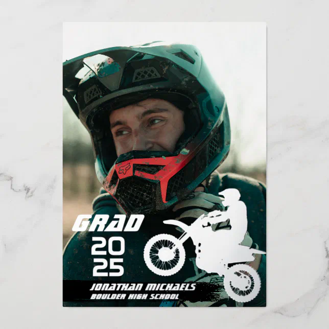 Dirt Bike Motocross 2 Photo Graduation Foil Invitation | Zazzle