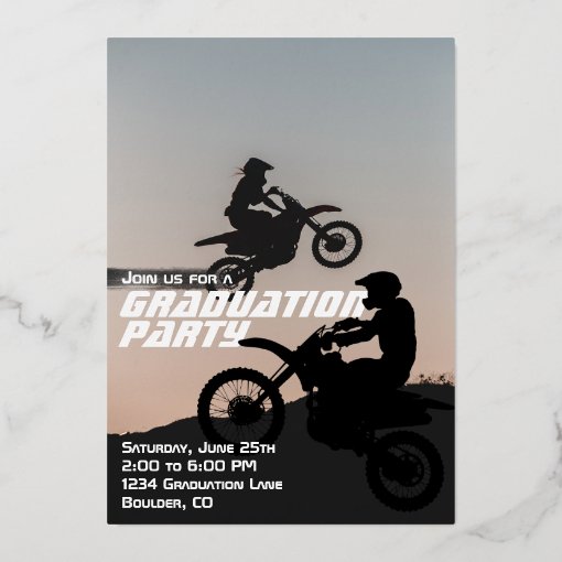 Dirt Bike Motocross 2 Photo Graduation Rose Gold Foil Invitation | Zazzle