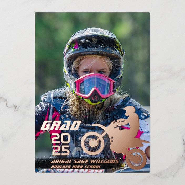Dirt Bike Motocross 2 Photo Graduation Rose Gold Foil Invitation ...