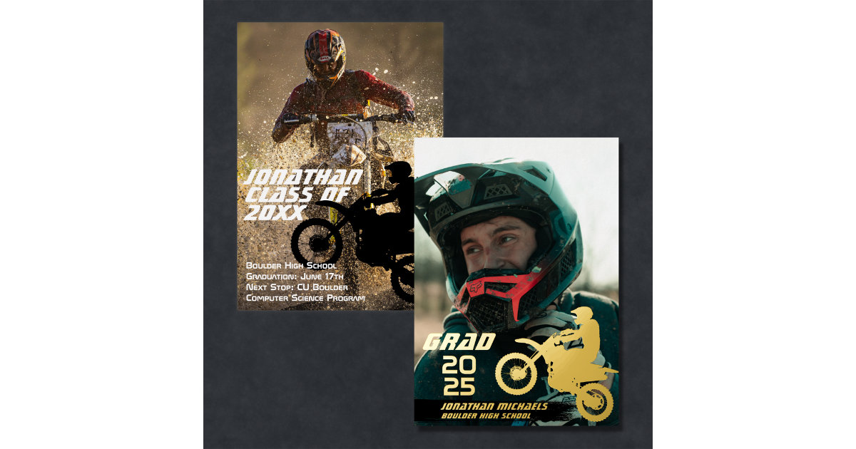 Dirt Bike Motocross 2 Photo Modern Graduation Foil Invitation | Zazzle