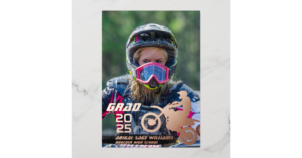 Dirt Bike Motocross 2 Photo Modern Graduation Foil Invitation | Zazzle