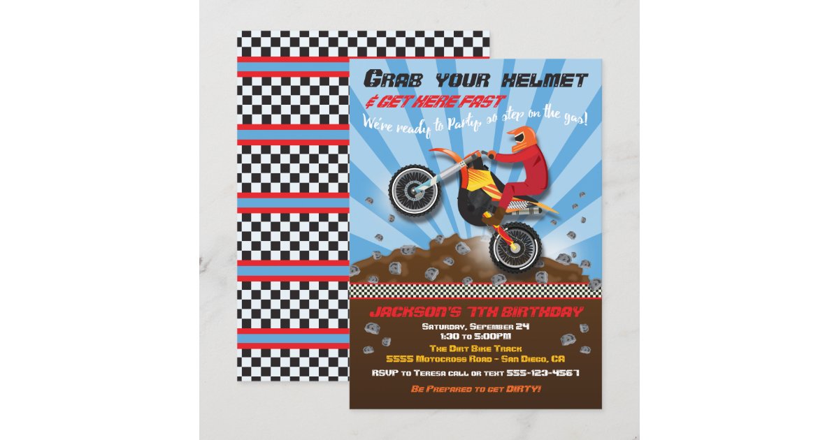 Dirt Bike Motocross Birthday Party Invitation | Zazzle