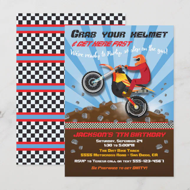 Dirt Bike Motocross Birthday Party Invitation | Zazzle
