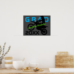 Dirt Bike Motocross Blue Green Grey Graduation Poster | Zazzle