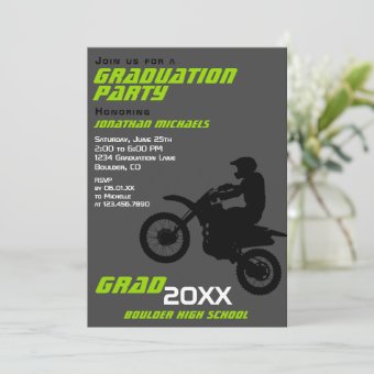 Dirt Bike Motocross PHOTO Green Graduation Invitation | Zazzle