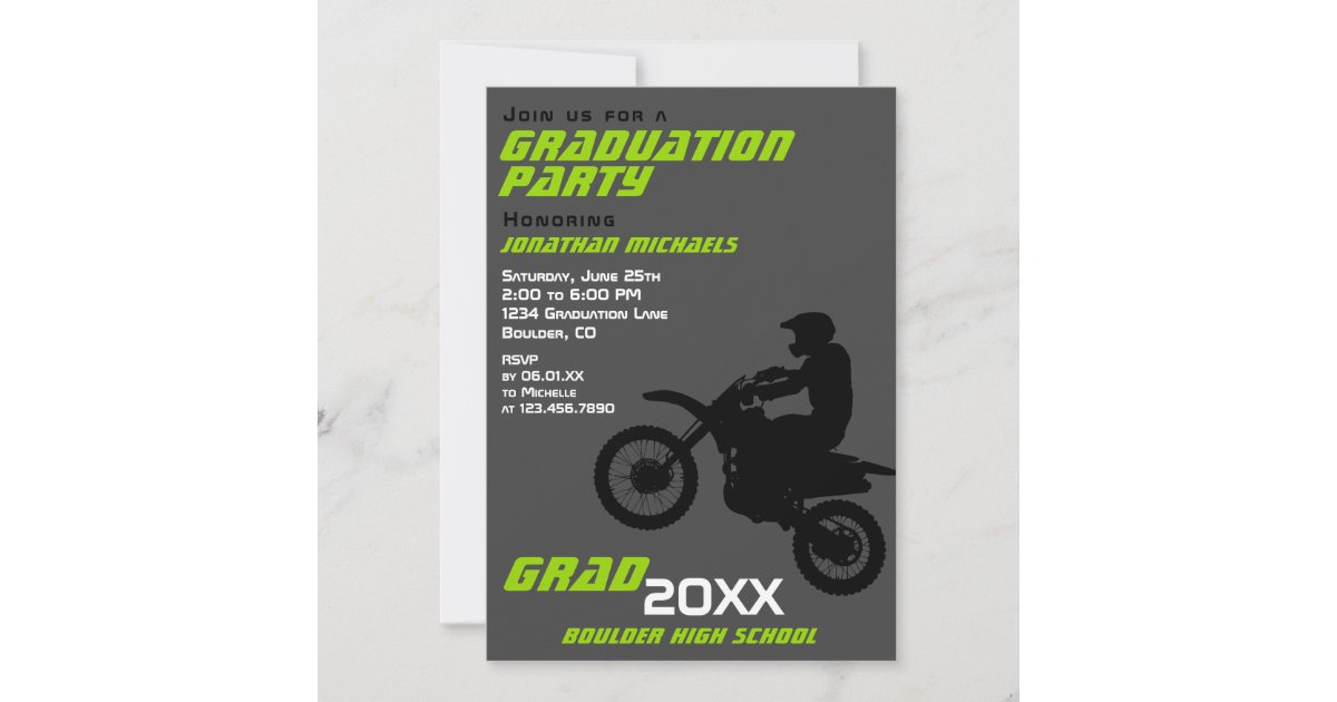 Dirt Bike Motocross PHOTO Green Graduation Invitation | Zazzle