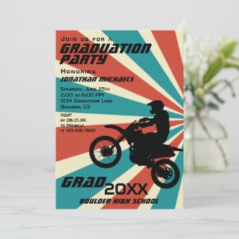 Dirt Bike Motocross PHOTO Sunburst Graduation Invitation | Zazzle