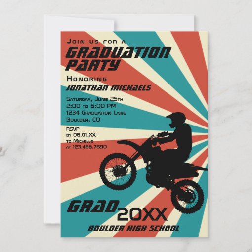 Dirt Bike Motocross PHOTO Sunburst Graduation Invitation | Zazzle