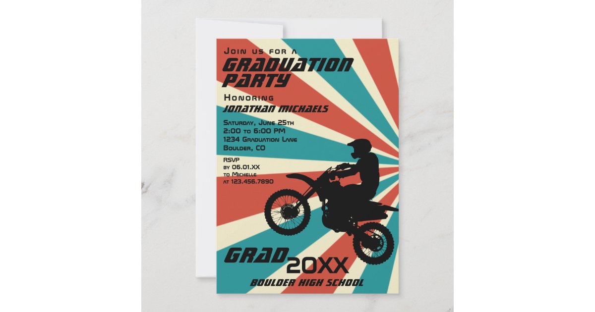 Dirt Bike Motocross PHOTO Sunburst Graduation Invitation | Zazzle
