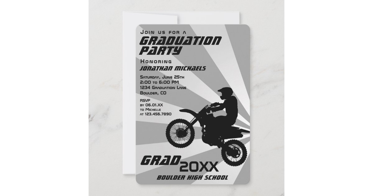 Dirt Bike Motocross Retro Sunburst Graduation Invitation | Zazzle