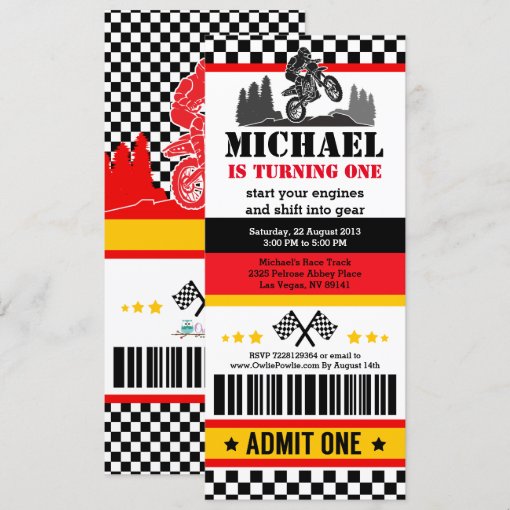 Dirt Bike Ticket Pass Birthday Party Invitation | Zazzle