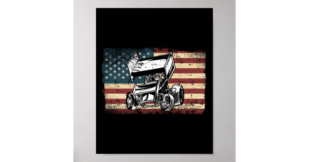Dirt Track Racing Usa Flag Sprint Car Vintage Poster | Zazzle