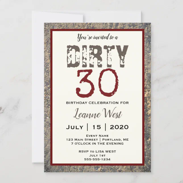 Dirty 30 30th Birthday Invitation | Zazzle