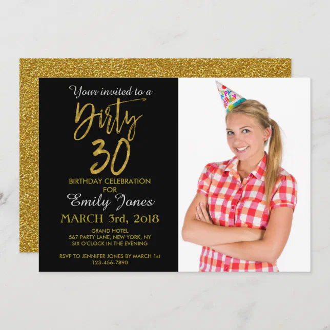 Dirty 30 Gold Foil Birthday Invitation | Zazzle
