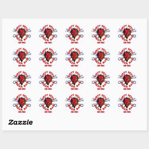 dirty devil biker bar and grill stickers | Zazzle