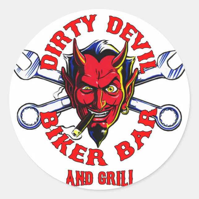 dirty devil biker bar and grill stickers | Zazzle