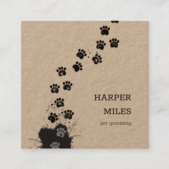 dirty dog paw path kraft square business card | Zazzle