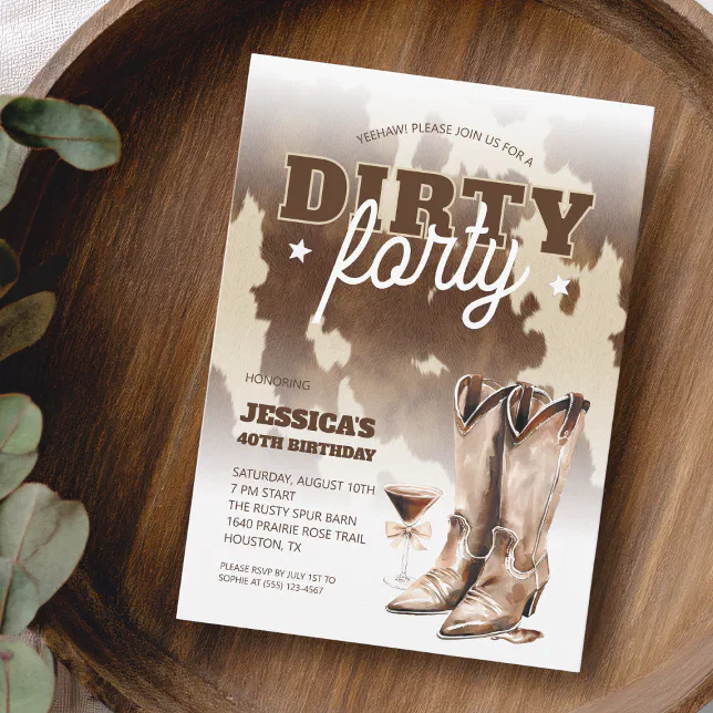 Dirty Forty Cowgirl Western 40th Birthday Party Invitation | Zazzle