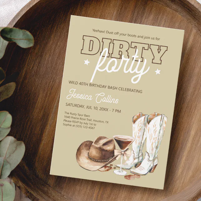 Dirty Forty Western Rustic 40th Birthday Party Invitation | Zazzle