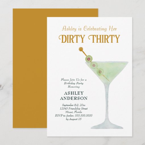 Dirty Martini 30th Birthday Party, Dirty Thirty Invitation | Zazzle