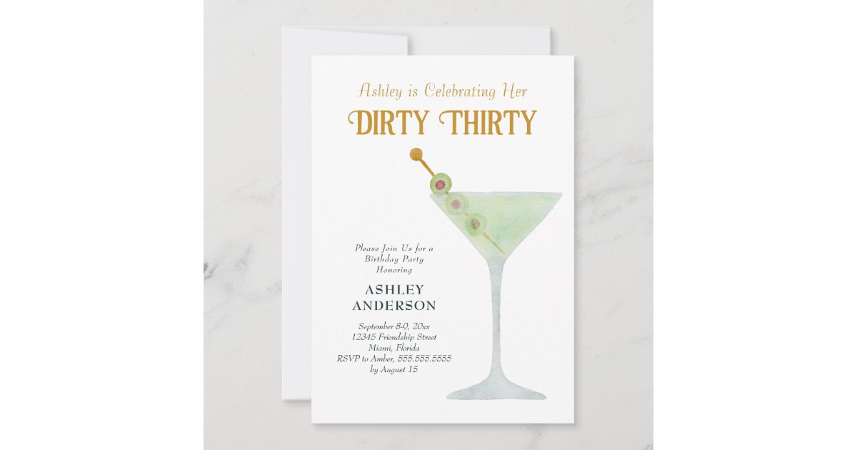 Dirty Martini 30th Birthday Party, Dirty Thirty Invitation | Zazzle