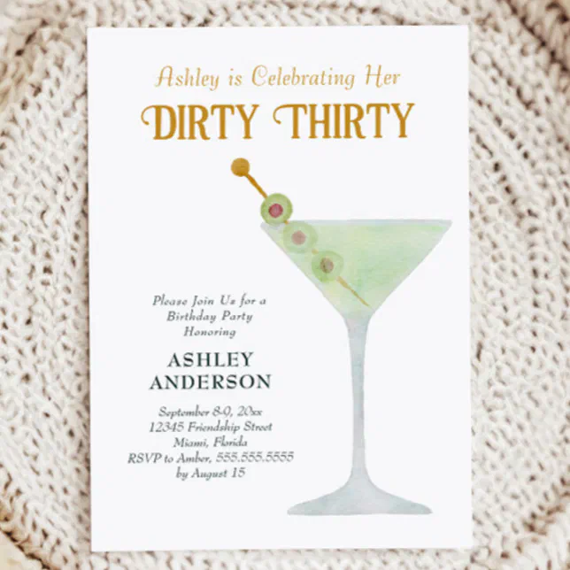 Dirty Martini 30th Birthday Party, Dirty Thirty Invitation | Zazzle