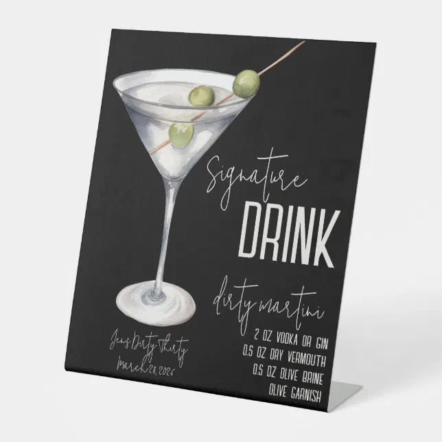 Dirty Thirty, Dirty Martini Signature Drink Menu Pedestal Sign | Zazzle