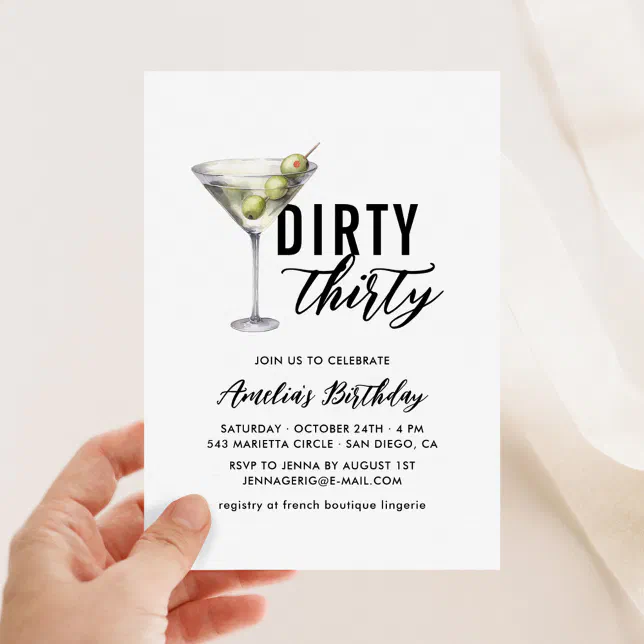 Dirty Thirty Martini 30th Birthday Invitation | Zazzle