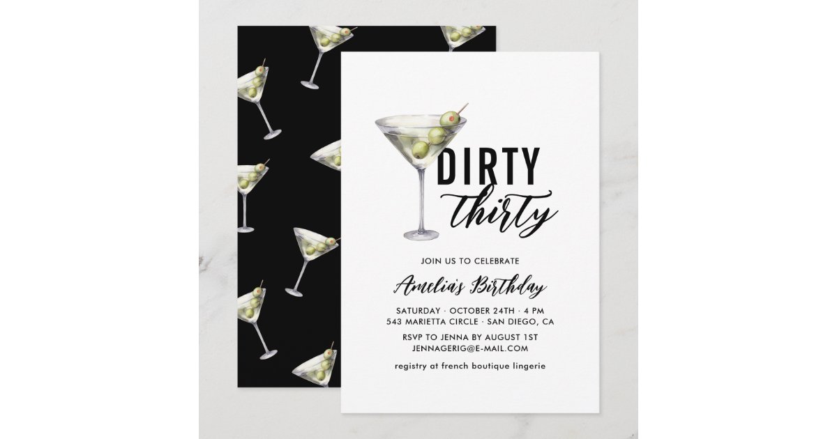Dirty Thirty Martini 30th Birthday Invitation | Zazzle