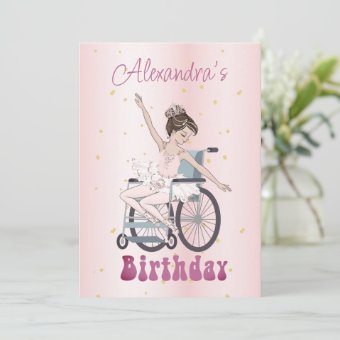 Disabled Ballerina Dark Hair Girls Birthday Invitation | Zazzle