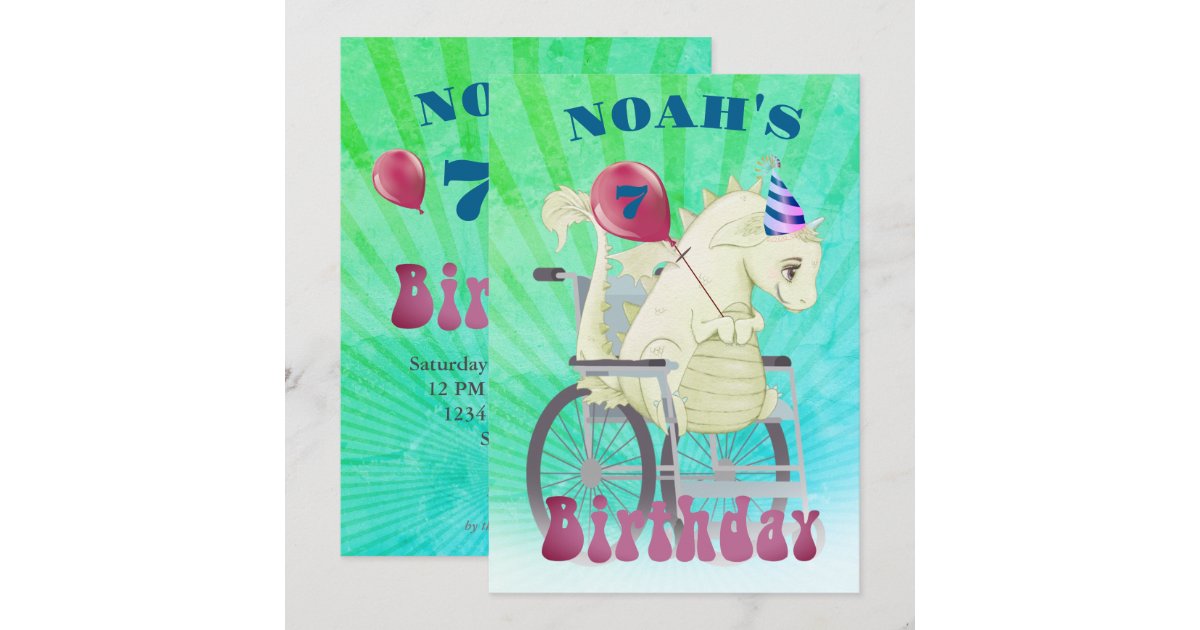 Disabled Boys Dragon Green Birthday Invitation | Zazzle