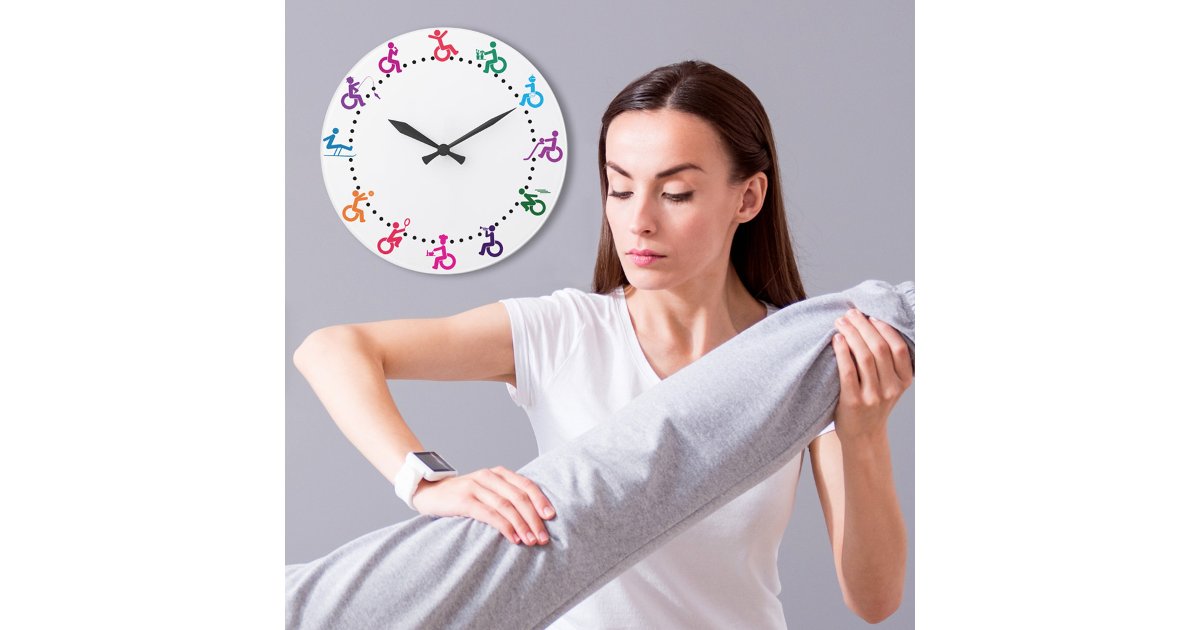 Disabled Stickman Having Fun! Large Clock | Zazzle