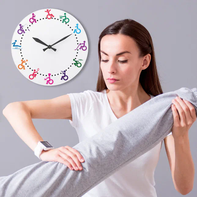 Disabled Stickman Having Fun! Large Clock | Zazzle