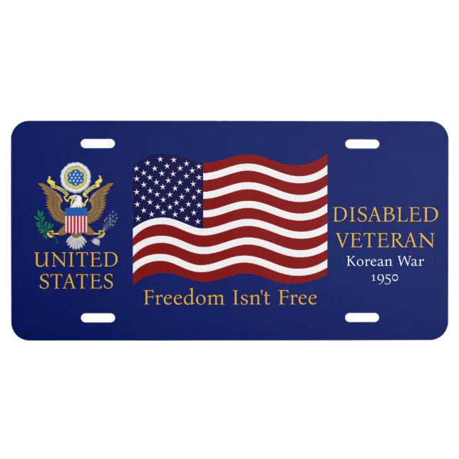 Disabled Veteran USA Flag Custom Text Vanity License Plate | Zazzle
