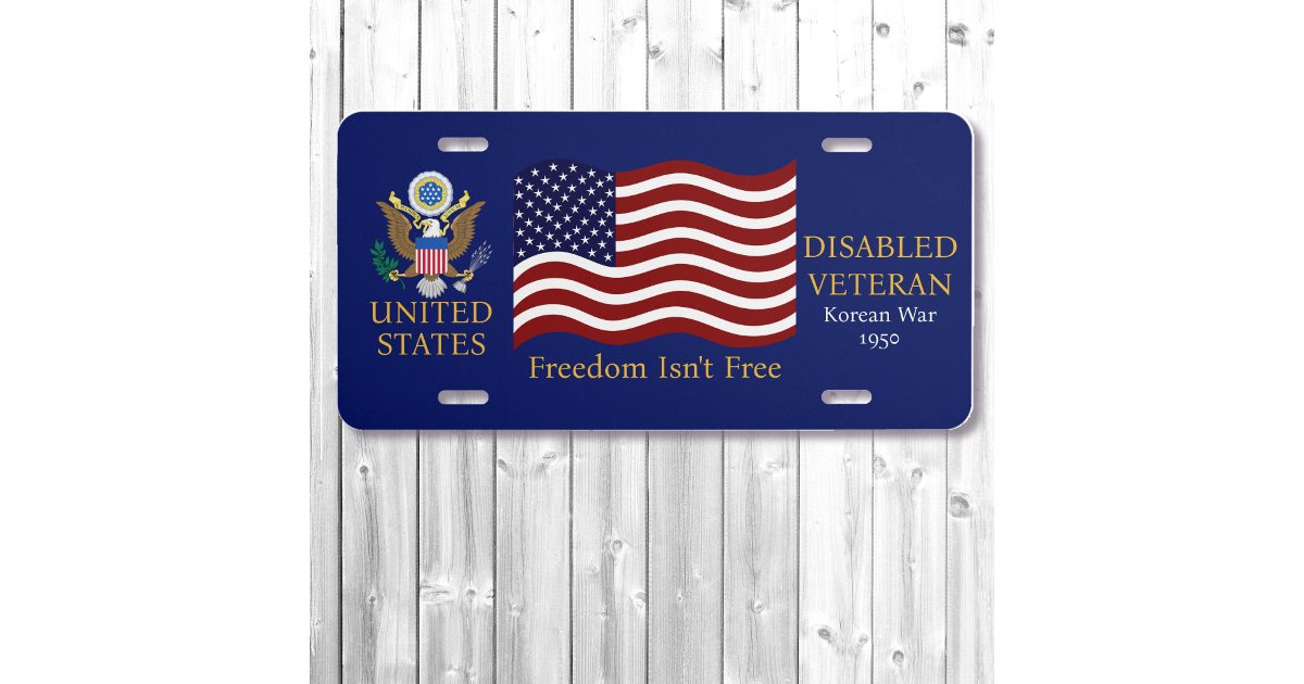 Disabled Veteran USA Flag Custom Text Vanity License Plate | Zazzle