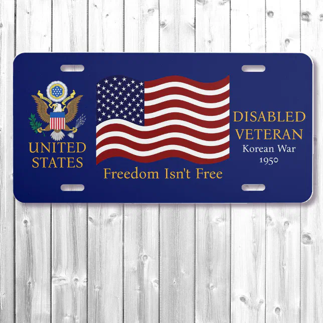 Disabled Veteran USA Flag Custom Text Vanity License Plate | Zazzle