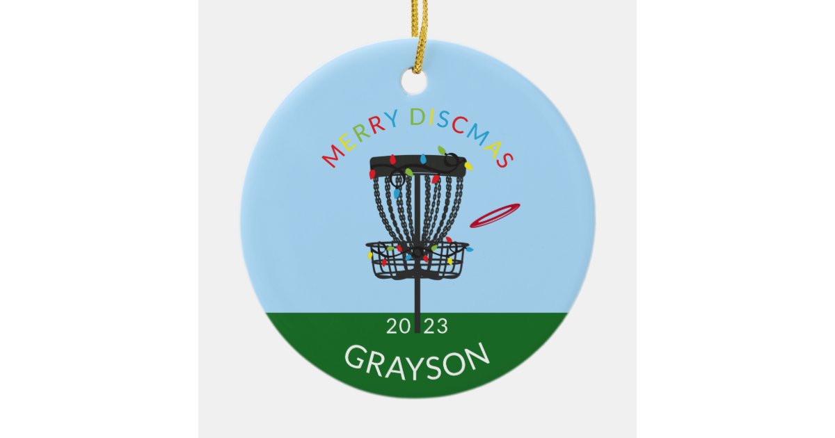 Disc Golf Merry Discmas Christmas Ceramic Ornament | Zazzle