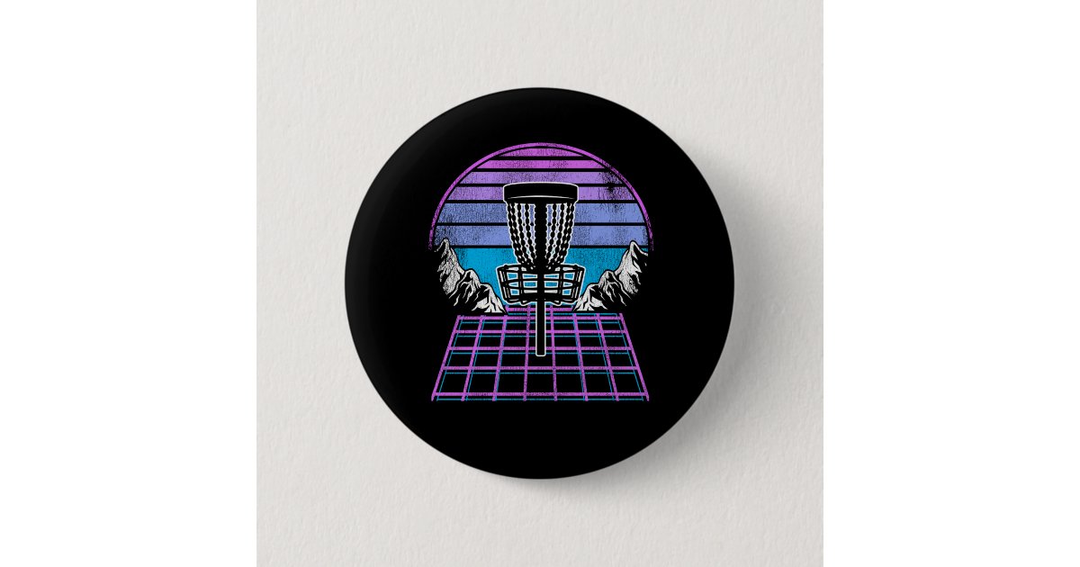 Disc Golf Synthwave 90s Vintage Retrowave Sunset Button | Zazzle