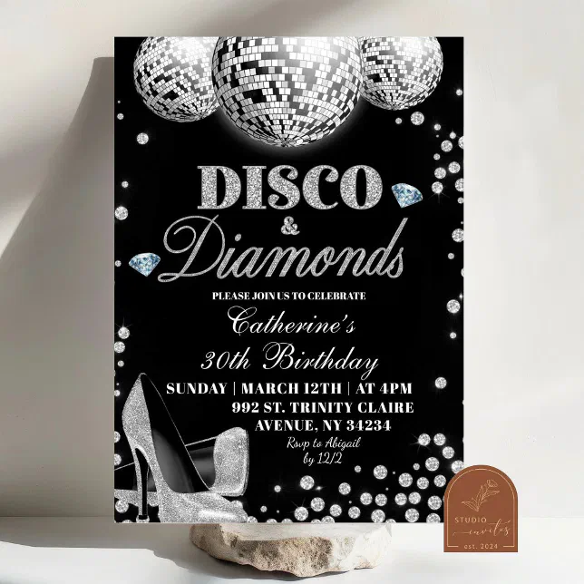 Disco and Diamonds Adult Birthday Party Invitation | Zazzle
